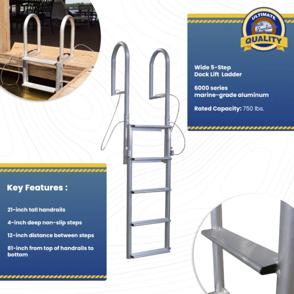 Wide 5-Step Dock Lift Ladder | Ultimate Dock Products | BH-USA